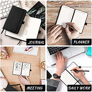 Small Notebook/Journal - Pocket Notebook Mini Notebook Hardcover College Ruled Small Notepad (3 Pack) with Pen Holder + Inner Pocket, Banded, Page Marker Ribbons, 120 Pages, Lined (3.5 x 5.5) - Black