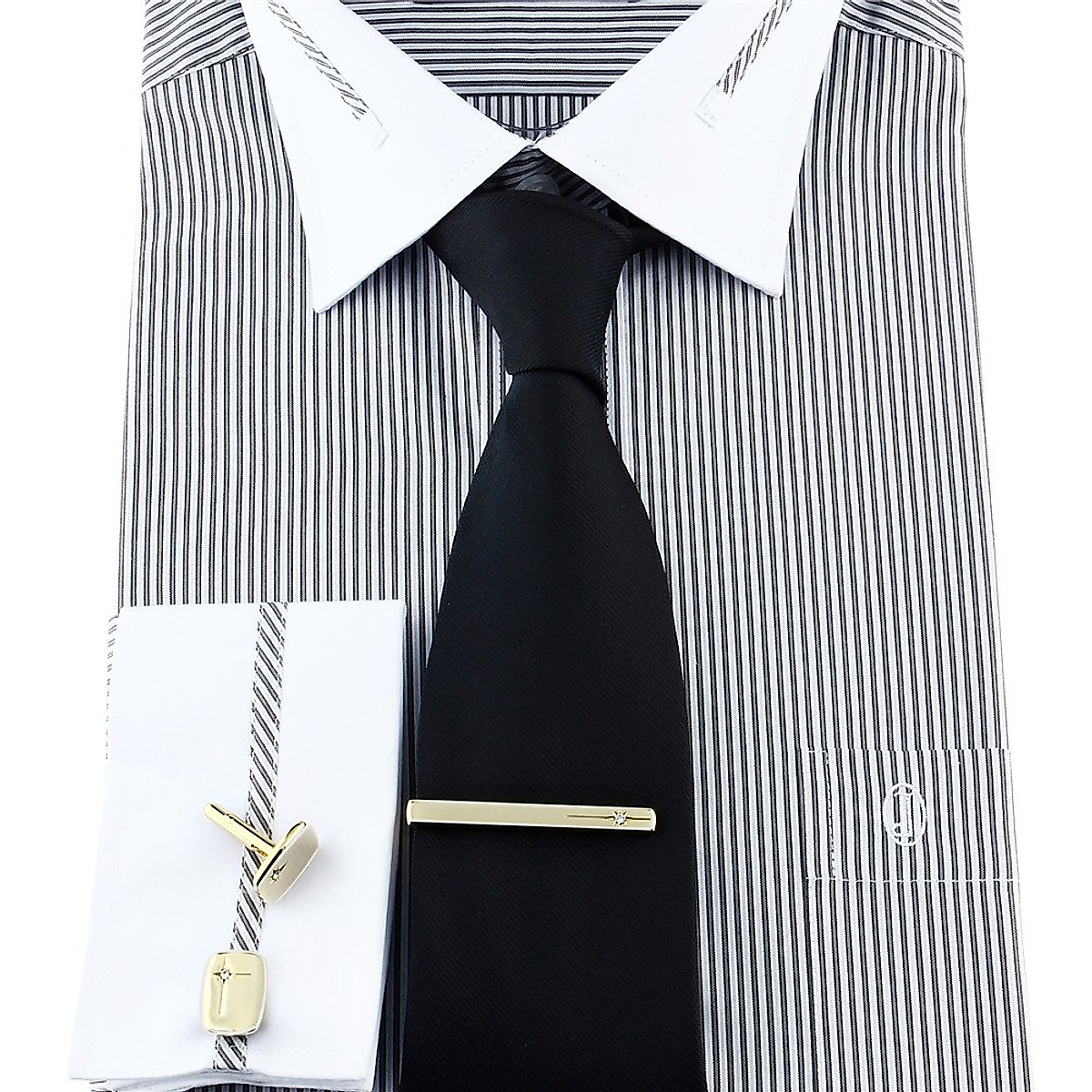 HAWSON Gold Tie Clip for Men, 2 inch /2.5inc Tie Clip with Set for Men's Necktie, Cufflinks with Tie Clip Set for Men, Tie Bar Clip Set Gift Set for Father, Brother, Husband