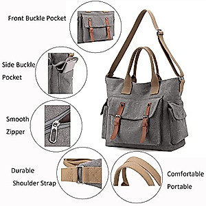 Canvas Messenger Bag Vintage Crossbody Shoulder Hobo Bag with Pockets Unisex Medium Size Tote Purse