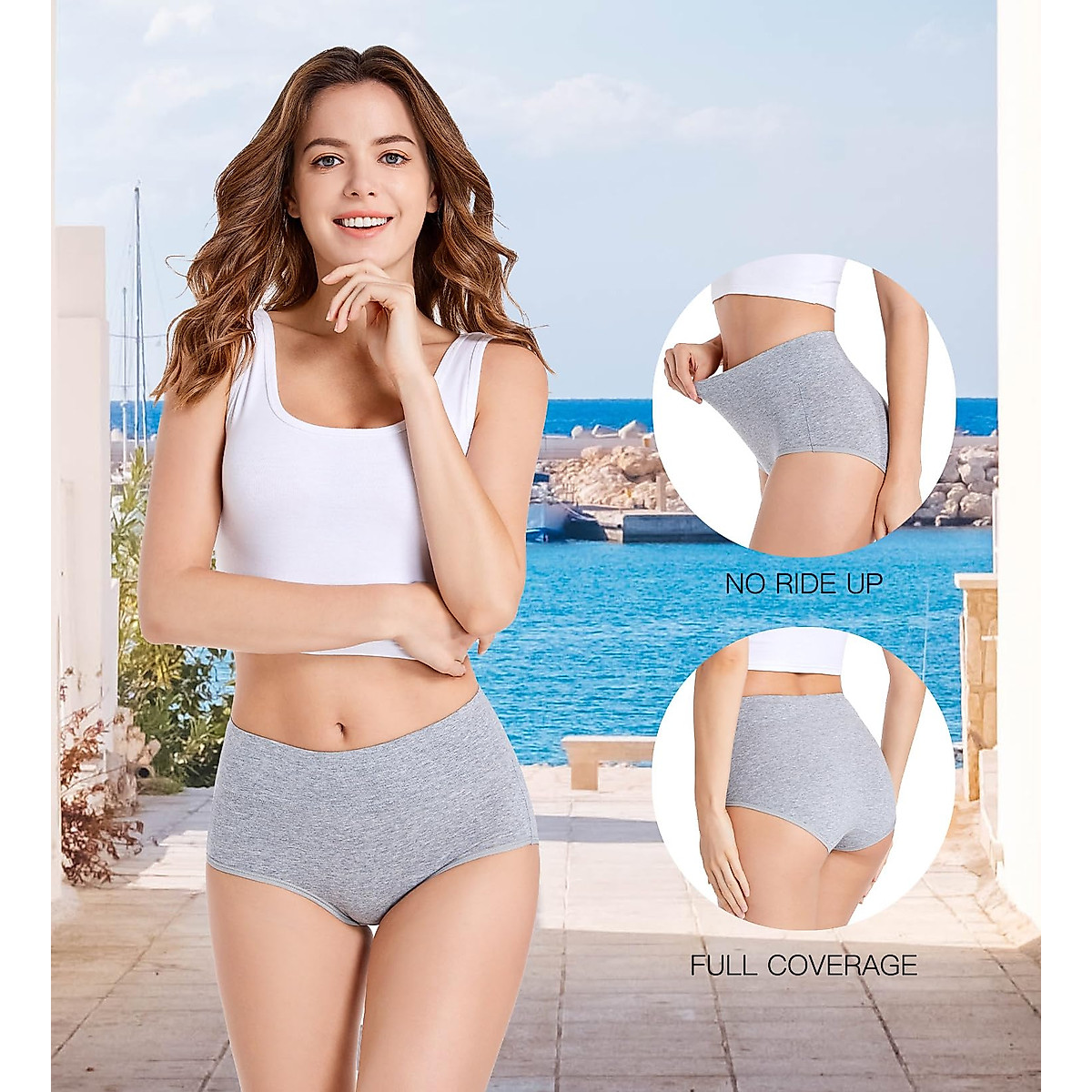 HAVVIS Women's Briefs Underwear Cotton High Waist Tummy Control Panties Rose Jacquard Ladies Panty Multipack (Briefs 03-5 Pack - 3black,2grey, Large)