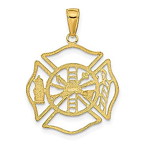 IceCarats 14K Yellow Gold Fireman Necklace Firefighter Pendant Rescue Charm 29mm x 21mm Only