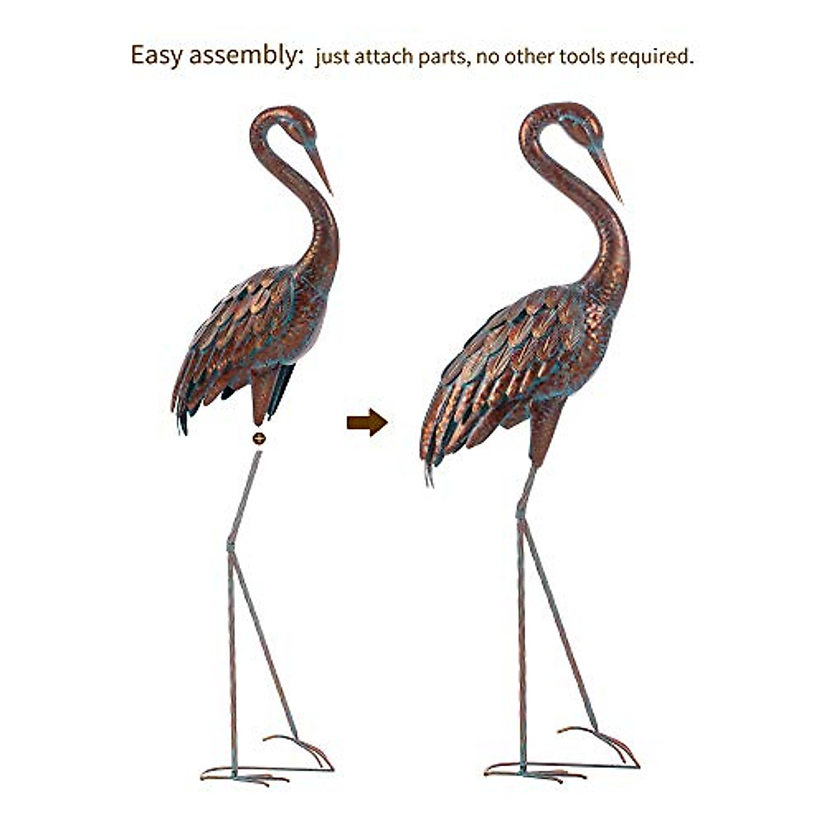 Kircust Garden Statues Patina Heron Decoy, Standing Metal Crane Sculpture for Outdoor Patio Lawn Pond Decoration, 47-Inch Tall (1PC)