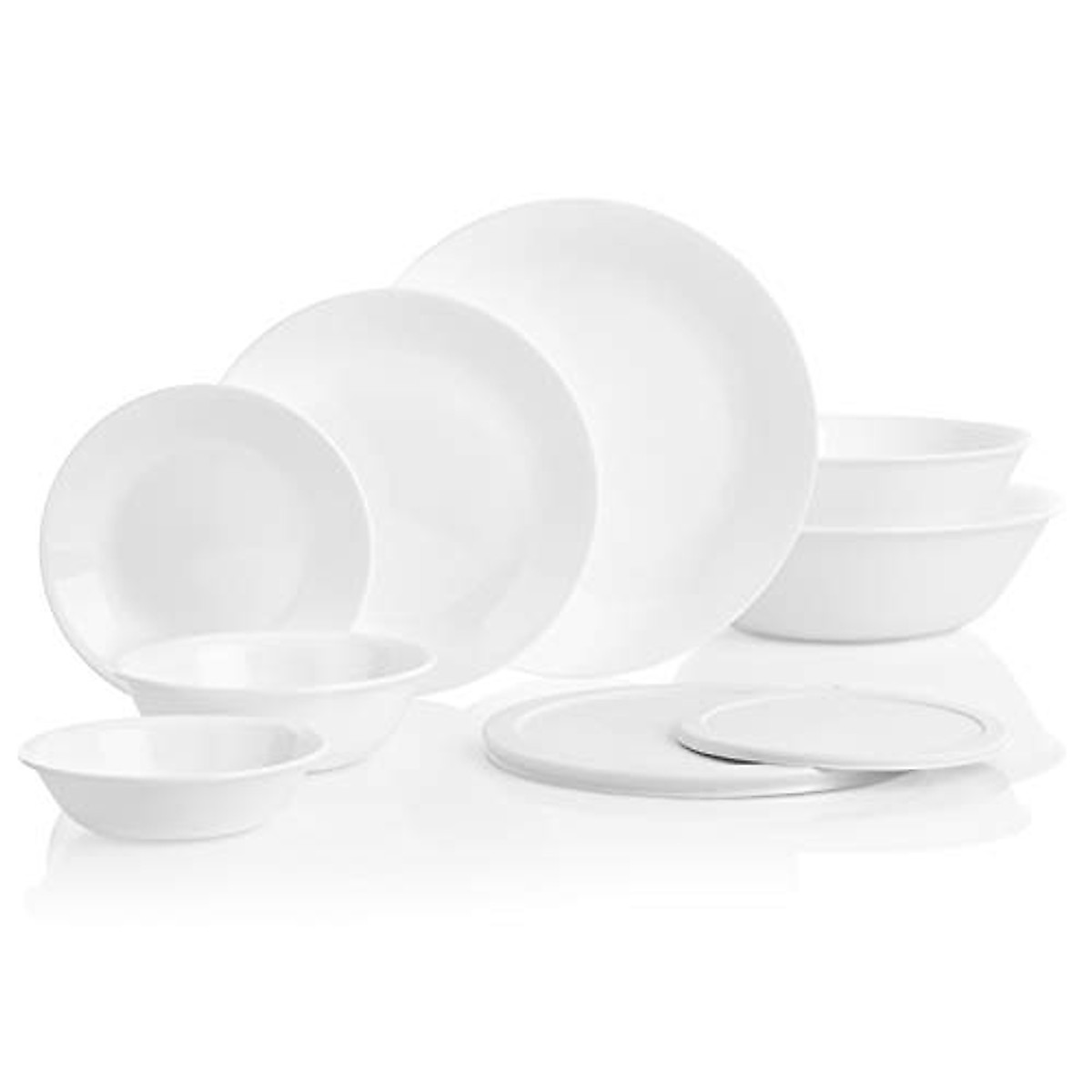 Corelle Vitrelle 78-Piece Service for 12 Dinnerware Set, Triple Layer Glass and Chip Resistant, Lightweight Round Plates and Bowls Set, Winter Frost White