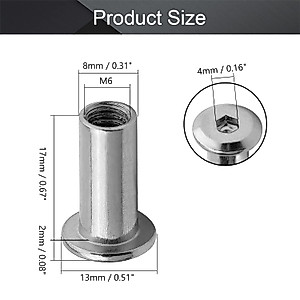 MroMax M6x17mm Nickel Plated Iron Insert Nut Rivet Hex Socket Head Nuts Screw Post Mounting for Furniture Installation Nickel Tone 30Pcs