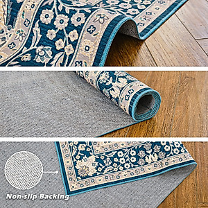 INGEROOM Area Rug 5x7 Machine Washable Area Rug Vintage Flodable Thin Large Area Rug with Non-Slip Backing for Living Room Bedroom, Bathroom, Kitchen 5x7 Area Rugs, Blue