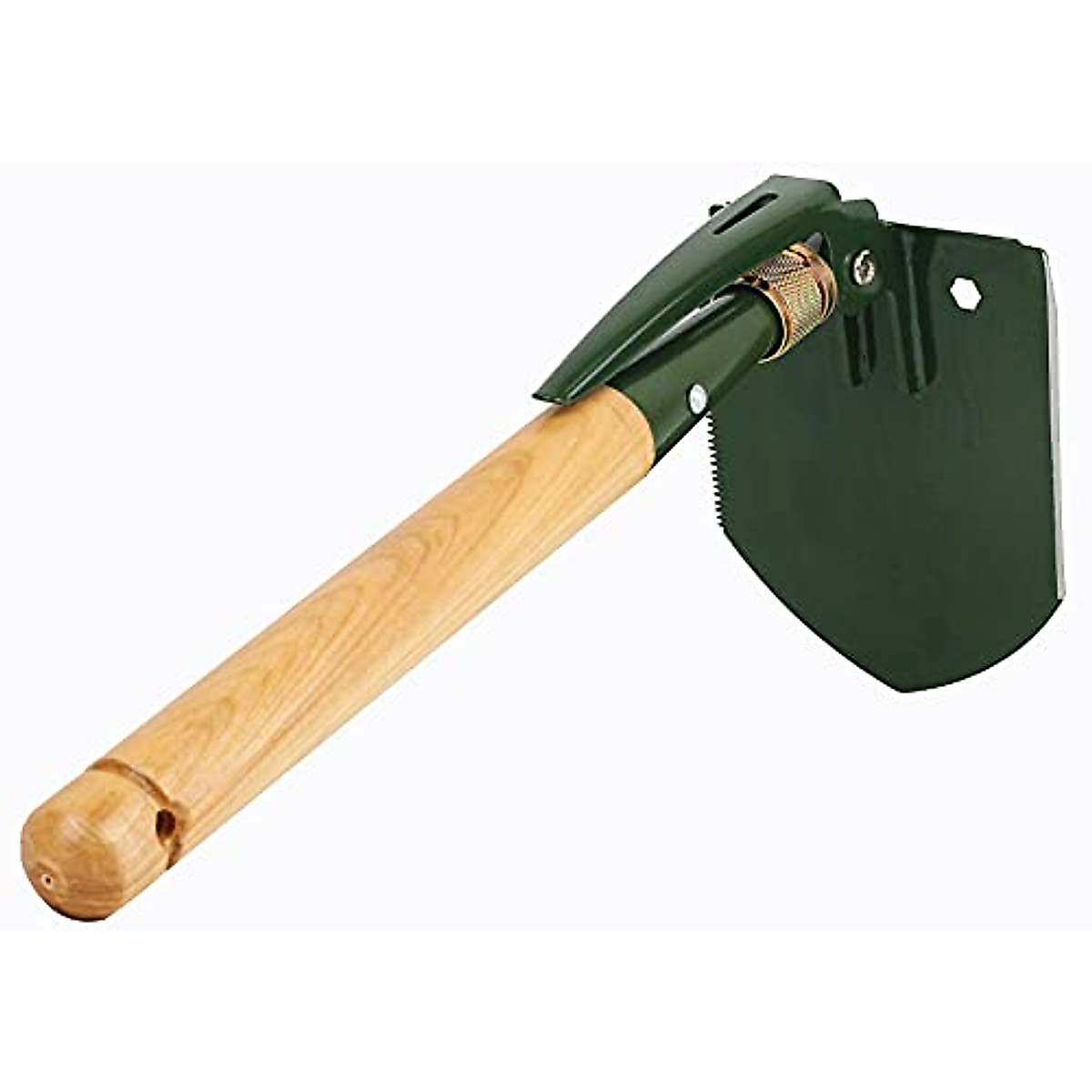 Mastiff Gears ® Wooden Handle Folding Survival Shovel w/Pick - Heavy Duty Carbon Steel Military Style Entrenching Tool for Off Road, Camping, Gardening, Beach, Digging Dirt, Sand, Mud & Snow