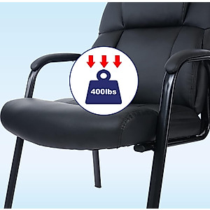 CLATINA Big and Tall Office Chair 400lbs Leather Reception Chair with Bonded Padded Armrest Wide Seat Desk Chair No Wheels for Reception Conference Waiting Room Side Office Home Black