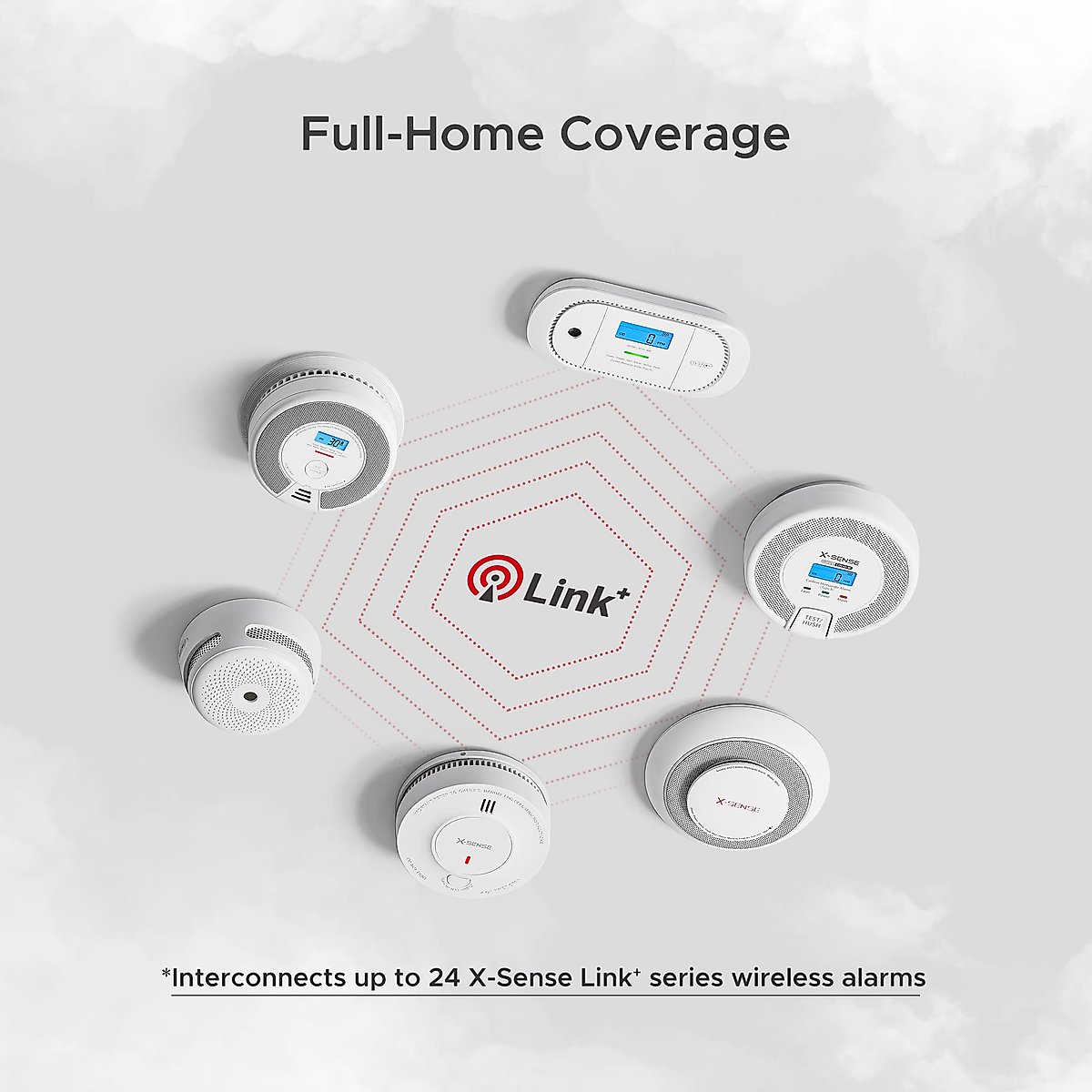 X-Sense Wireless Interconnected Combination Smoke and Carbon Monoxide Detector with LCD Display & 10-Year Battery, Over 820 ft Transmission Range, 6-Pack
