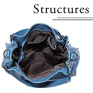 Vintage Leather Hobo Bags Top Handle Tote Handbags Cross body Shoulder Purse for Women (Blue)