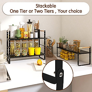 RUILALIFE Expandable Shelf Organizer for Kitchen Countertop，Adjustable Cabinet Shelf Organizers，Stackable Kitchen Counter Shelf Rack，Tiered Risers Shelves for Storage Pantry