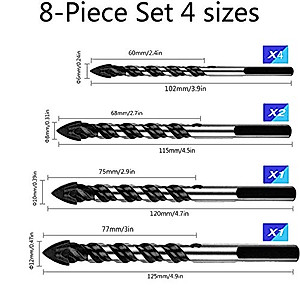 BAYICLAN Concrete Drill Bit Set,8 Pcs(6,6,6,6,8,8,10,12mm) Multi-Material Drill Bit Set for Tile,Brick,Glass,Plastic and Wood Tungsten Carbide Tip Best for Wall Mirror and Ceramic Tile on Concrete