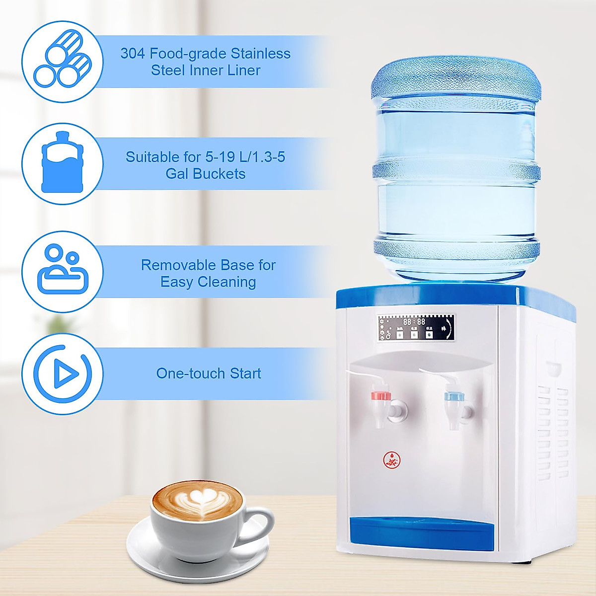 Water Cooler Dispenser-Top Loading Cooler Dispenser for 5 Gallon Bottle Desktop Electric Hot and Cold Dispenser, 3 Temperature Settings Boiling Water, Normal Ice Water Home Kitchen Offices Dorm