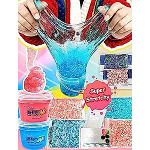 20 FL OZ Premade Slime, 2 Pack Big Slime Bucket with Jelly Cube, Glimmer Crunchy Slime Stretchy and Non-Sticky, Slime Kits Include 10 Sets Add-ins, Party Favors for Kids, Sensory Toy Stress Relief