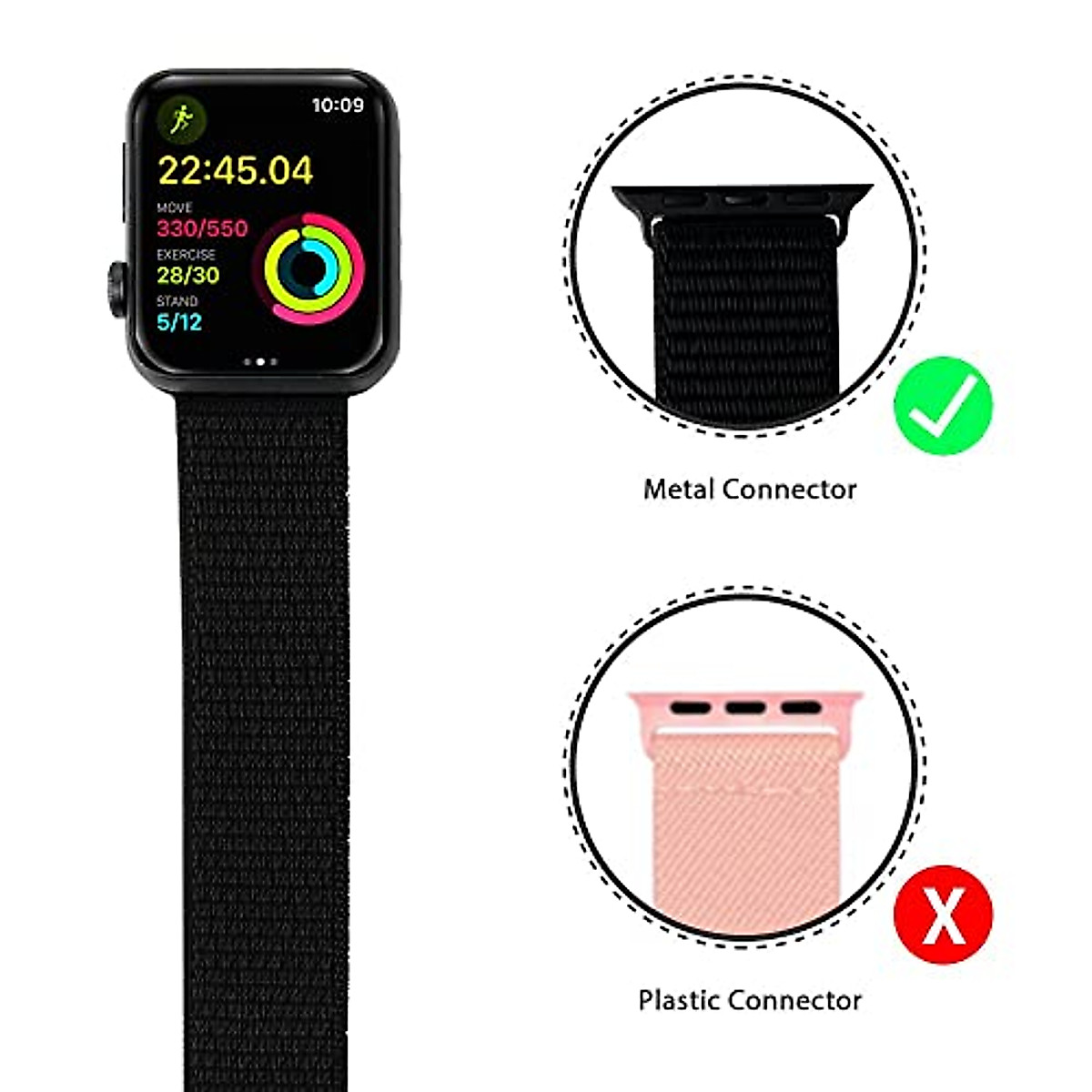 IFCASE Nylon Arm/Ankle Band for Apple Watch 41mm 40mm 38mm iWatch Series 8 7 6 5 4 3 2 SE Strap, Women Men Sport Workout Armband or Ankleband (Black)