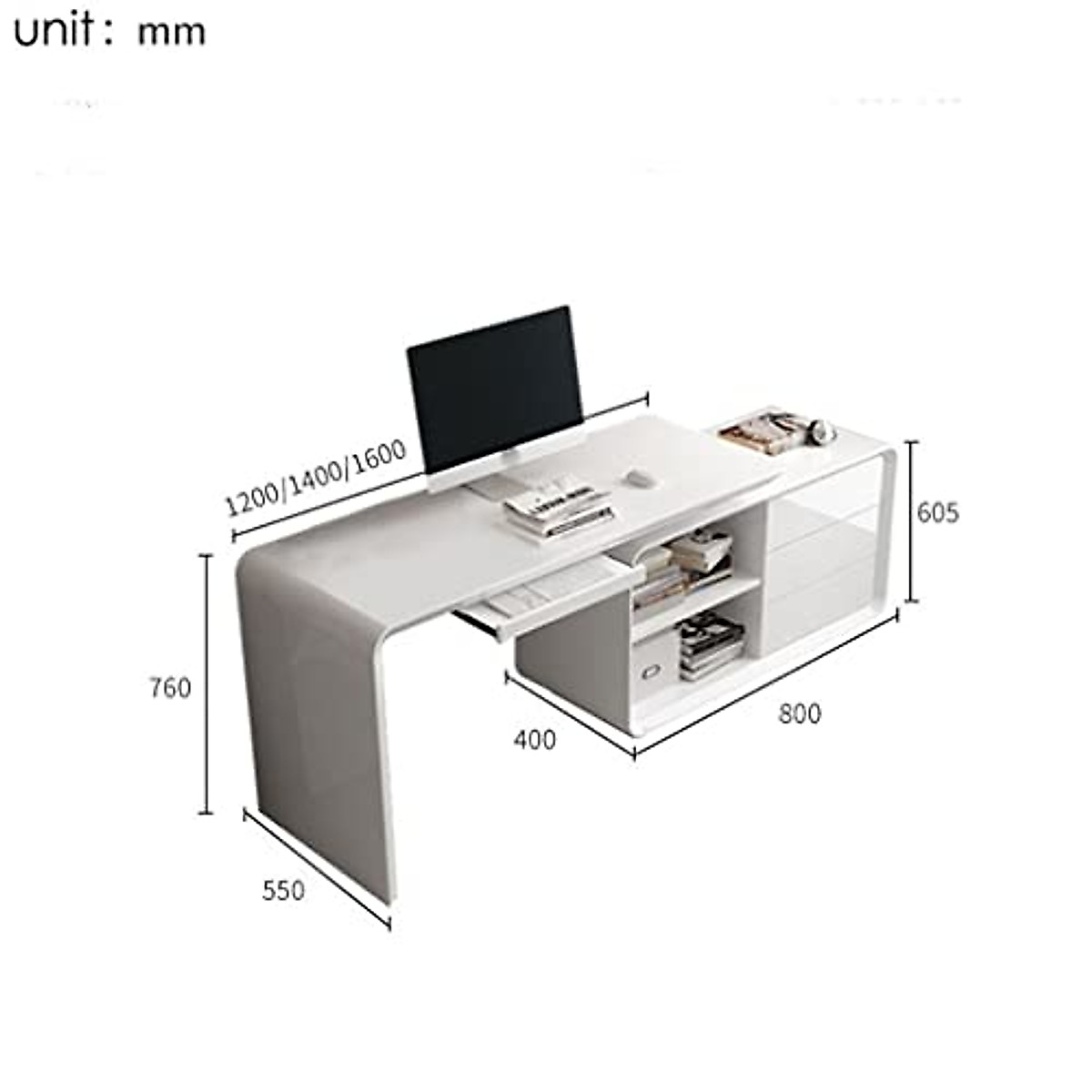 XBWEI Office Desk Computer Desk Swivel Angle Multifunctional Desk White Office Furniture