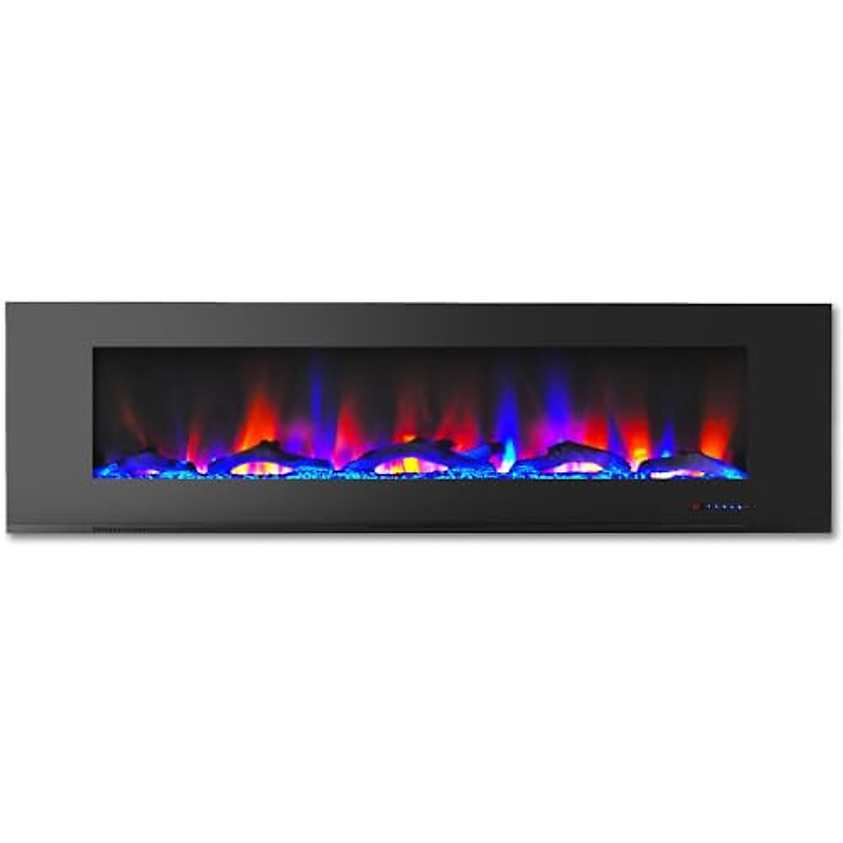 Cambridge 72 Inch Wall Mount Electric Fireplace Heater with Remote Control, Multicolor Flames, and Driftwood Log Display for Indoor Use in Living Room, Bedroom, Home Office, Black