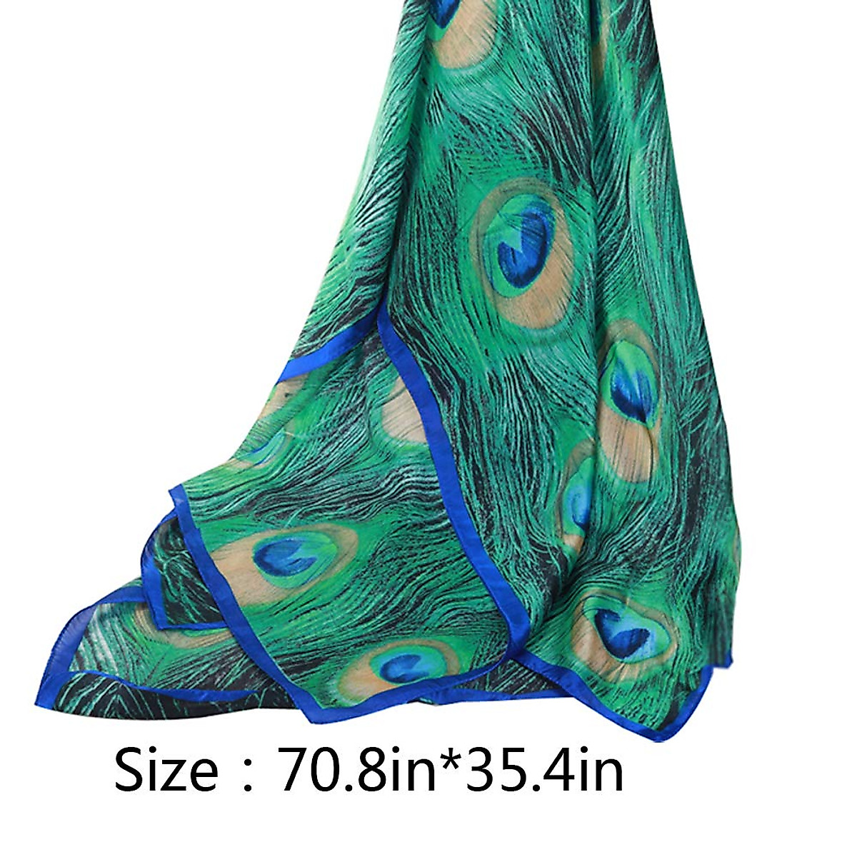 Women Silk Scarf Long Large Peacock Feather Print Wrap Shawl Scarves Headscarf