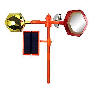 Solar-Powered Voice Bird Deterrent Device with 3 Pieces 360° Wide-Range Reflective Rotating Prisms Cups, 2-in-1 Audio Signals to Scare Birds + Wind-Powered Rotation Mirrors for Outdoor Garden Yard