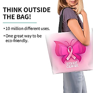 Ribbon Butterfly Breast Cancer Awareness Tote Bag For Women,Womens Tote Bags,Waterproof Tote Purse for Teacher,Gym,Work,School with interior Pocket