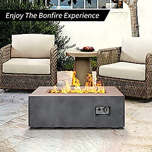 Kante 42 Inches Outdoor Propane Fire Pit Table, Rectangular Concrete Smokeless Gas Fire Pit Table for Patio Garden, 50,000 BTU Stainless Steel Burner, Waterproof Cover, Natural Concrete (A-R01-81921)