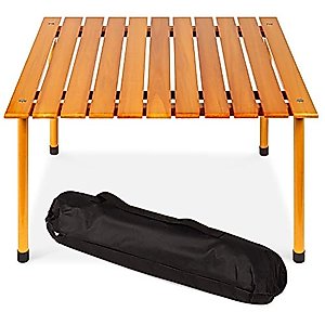 Best Choice Products 28x28in Foldable Indoor Outdoor All-Purpose Portable Wooden Table for Picnics, Camping, Beach, Tailgating, Patio, Kitchen, Living Room w/Carrying Case - Brown