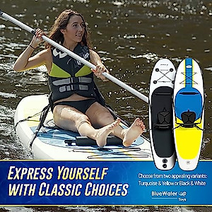 Blue Water Toys Inflatable Crossover Stand Up Paddle Board/Kayak Kit - Pump, Backpack, Coil Leash, Paddles, Detachable Seat, SUP 300 Pound Limit, 10 Feet by 32 Inches