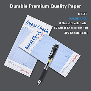 Guest Check Book, Server Note Pads and Waitress Order Pads, 50 Checks Per Book for Total 300 Guest Checks, 3.5" x 6.75" (300)