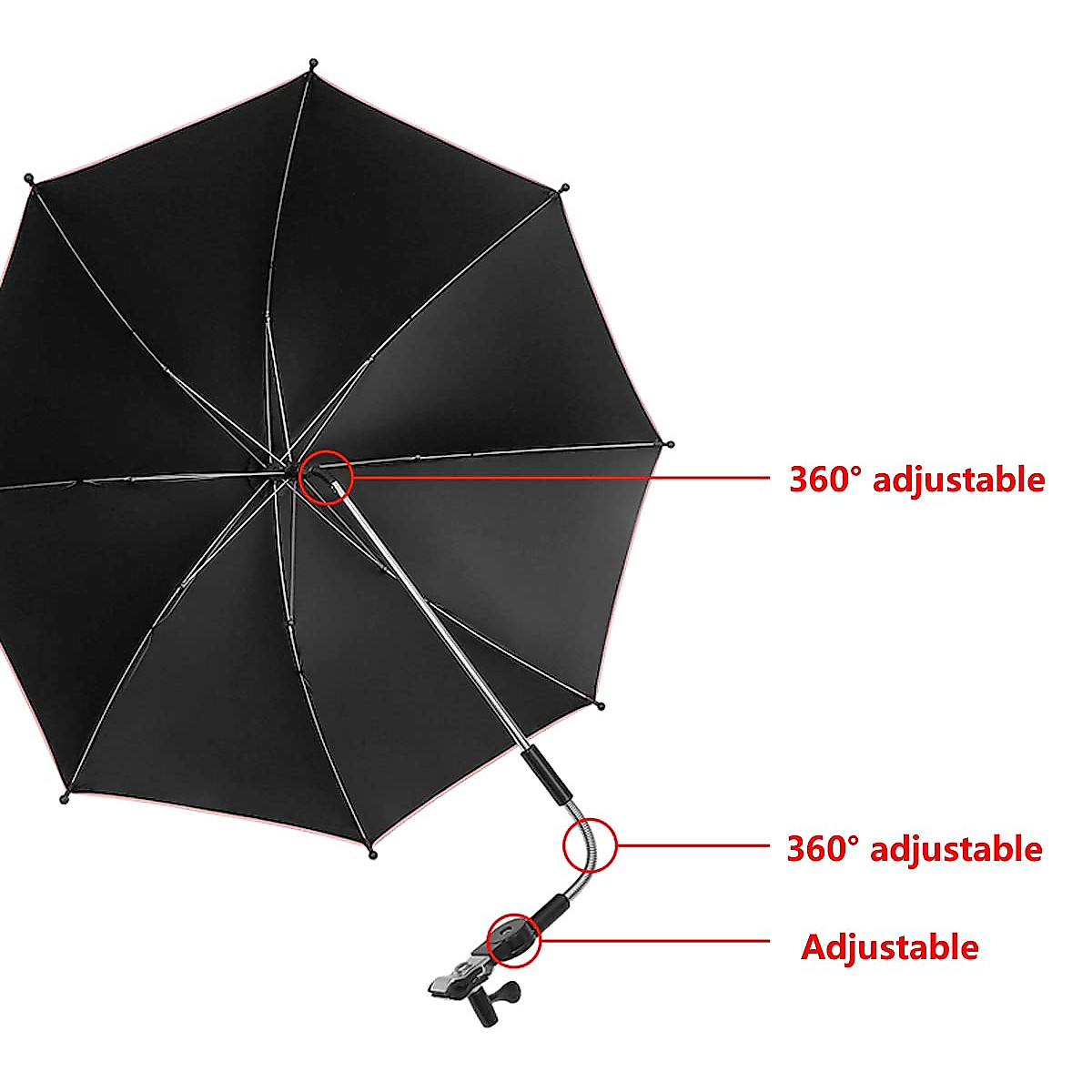 Baby Pram Umbrella with Adjustable Clamp,Buggy Parasol with Clip on Fixing Device UPF 50+,for Pushchair Strollers (Blue)