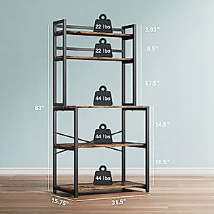 Denkee 31.5 Inch Width Bakers Rack for Kitchen, Industrial 5-Tier Microwave Stand with Storage, Freestanding Kitchen Stand Storage Shelf, Coffee Bar Station (Rustic Brown)