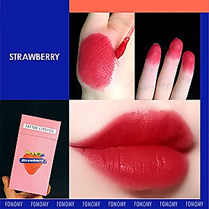 PASNOWFU 20 Pcs/Set of Tattoo Lipstick, Cotton Swab Lipstick, Tattoo Lip Stain Tattoo Lipstick Cotton Swab, Durable Waterproof Liquid Non-Stick Lipstick, Easy to Carry（Color : Strawberry）