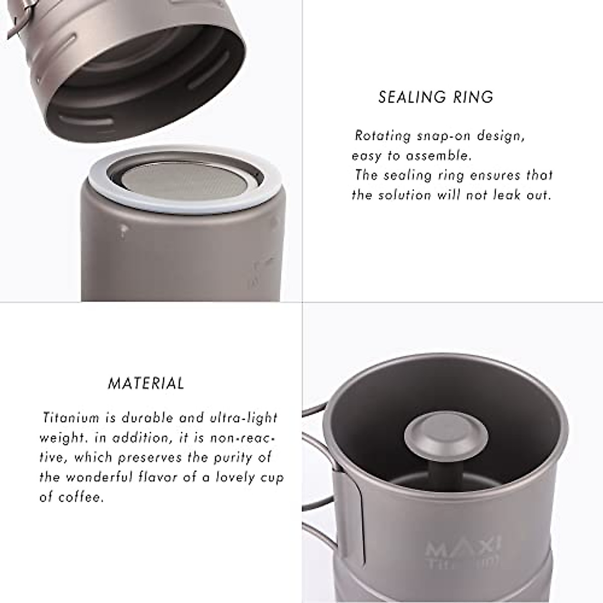 Maxi Coffee Maker, Titanium Moka Pot, 5oz each brew, backpacking friendly