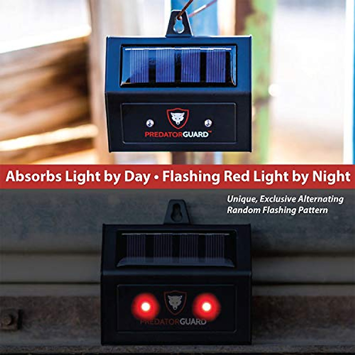 Solar Powered Predator Deterrent Light Scares Nocturnal Nuisance Animals Away - Nightime Deer Coyote Raccoon Wild Animal Repellent Device - Chicken Coop Accessories - Red LED Eyes