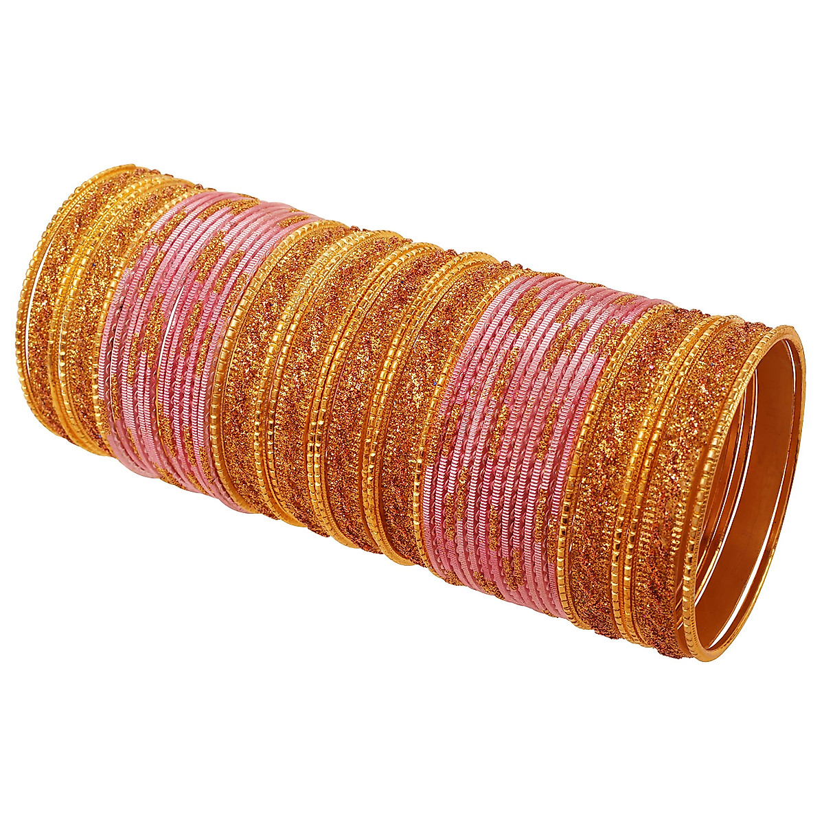 Touchstone Indian Bollywood Glamorous Fashion Wrist Enhancing Shimmering Golden Glitters Textured Peach Color Designer Jewelry Bracelets Bangle Chura. Set of 48 in Gold Tone for Women.