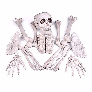 18Pcs Bag of Skeleton Bones and Skull for Halloween Decorations, Life Size Plastic Skeleton Bones,Spooky Skull Bones Props for Outside Inside Halloween Yard lawn Graveyard Party Haunted House Decor