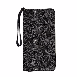 Jeiento Wristlet Wallet for Women Men Halloween Decoration Spider web Print Multi-Card Holder Clutch Bag Purse with Wristlet Strap Zip Around Black