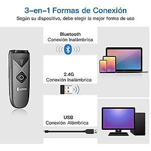 Eyoyo Barcode Scanner, Mini Portable Barcode Reader with USB Wired 2.4G Wireless Connection 1D 2D QR PDF417 Data Matrix Image Scanner