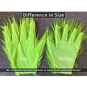 Kousitei Green Furry Gloves, Christmas Green Hands, Christmas Halloween Cosplay Costume Accessories for Adult Kids