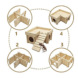 Acsist Wooden Hamster Hideout Hamster Wood House with Ladder Habitats Decor Detachable Small Animals Cage Accessories for Hamster Rat Gerbils and Other Small Pets