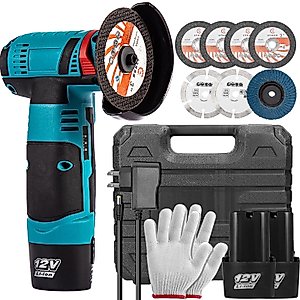 Housiwill Angle Grinder Tool, Mini Angle Grinder, Cordless Electric Angle Grinding Tool 12V 19500RPM with 2PCS 2000mAh Battery, Nylon Cutting Blade-s/Grinding Disc/Metal Cutting Disc (Green+blue)