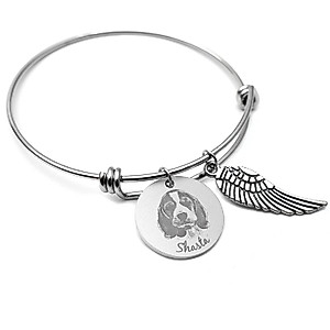 Personalized Photo Bangles Custom Bracelet Dog Portrait Jewelry Adjustable Bangles Dog Lover Pet Memorial Gift for Her