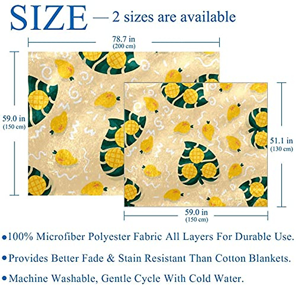 Fleece Throw Blanket,Super Soft Luxurious Bedding Blanket Tropical Fruits Mango