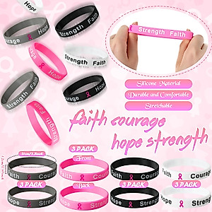 Tanlade 36 Pcs Breast Cancer Survivor Gifts for Women Girl Include Breast Cancer Awareness Makeup Bags Novelty Pink Ribbon Buttons Badge Hope Faith Strength Courage Inspiring Wristband for Party Favor