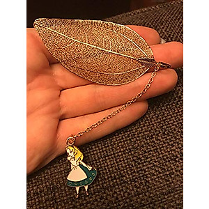 ANKOMINA Cute Leaf Vein Bookmarks with Rabbit Alice Pendant for School Supplies,Great Gift for Girl Boys Adult Book Marker,Gift Box