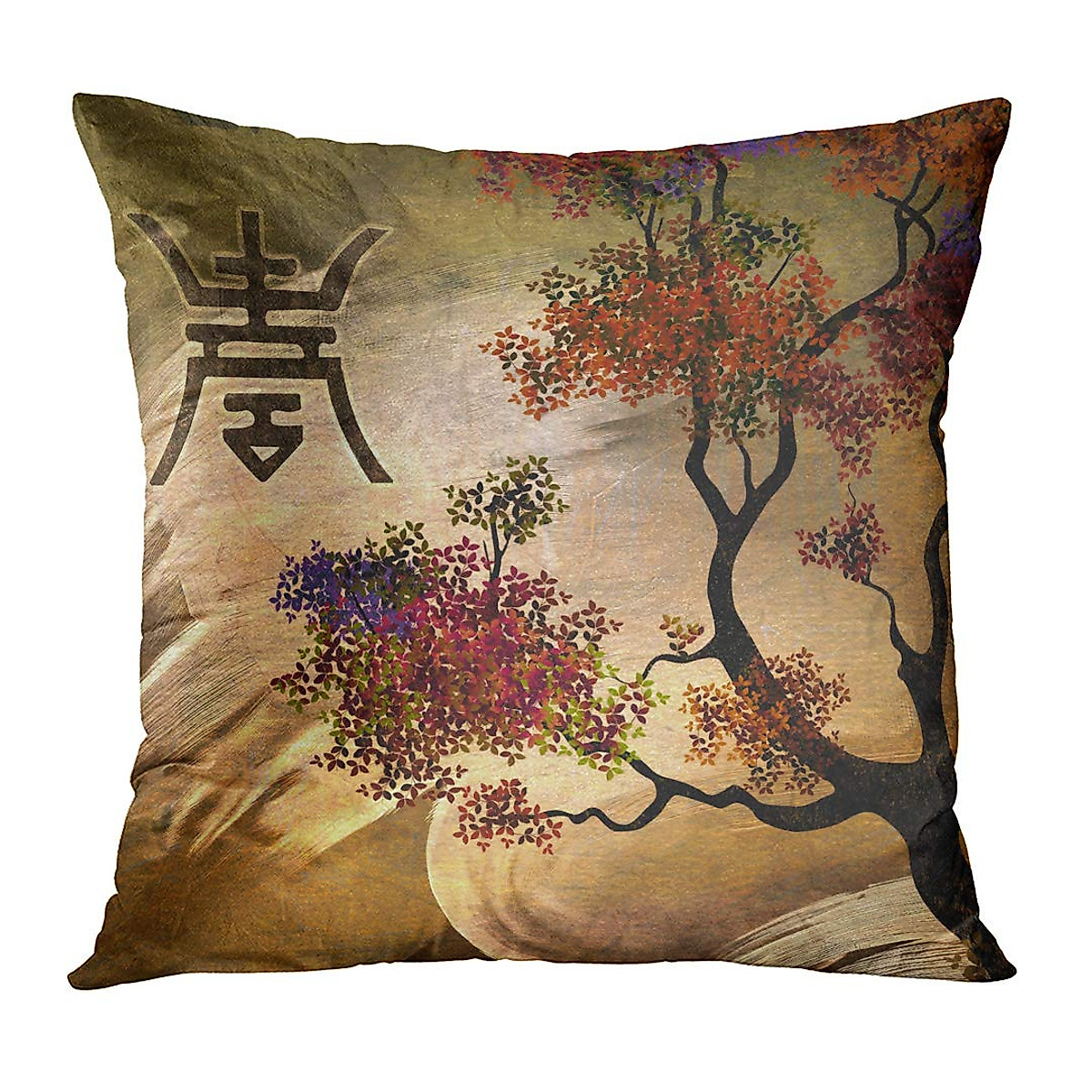 ArtSocket Set of 4 Throw Pillow Covers Japanese Tree Eastern Nature Home Flowers Cherry Blossom Beige Cream Decorative Pillow Cases Home Decor Square 18x18 Inches Pillowcases