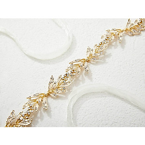 SWEETV Leaf Wedding Headpieces for Bride Flower Girl Gold Bridal Headband with Rhinestones Women Handmade Hair Accessories