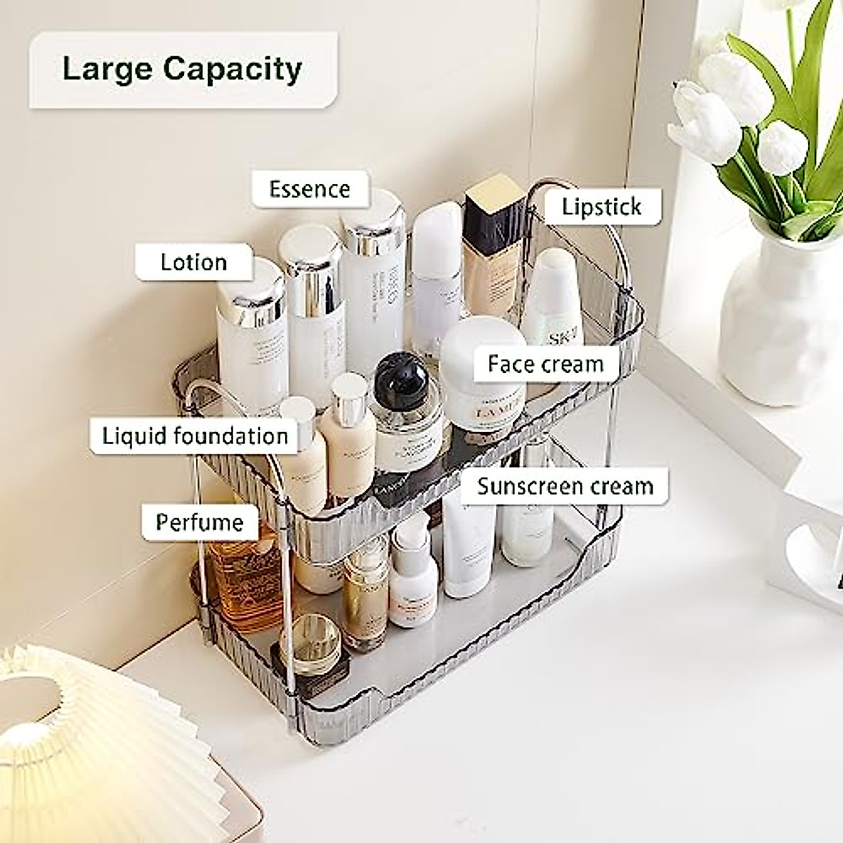 Bathroom Counter Organizer, 2 Tier Vanity Tray, Multi Purpose Bathroom Counter Shelf - Grey