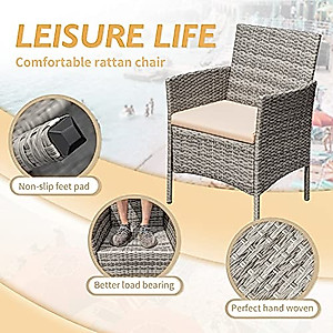 Greesum 3 Pieces Patio Furniture PE Rattan Wicker Chair Conversation Set, Gray and Beige