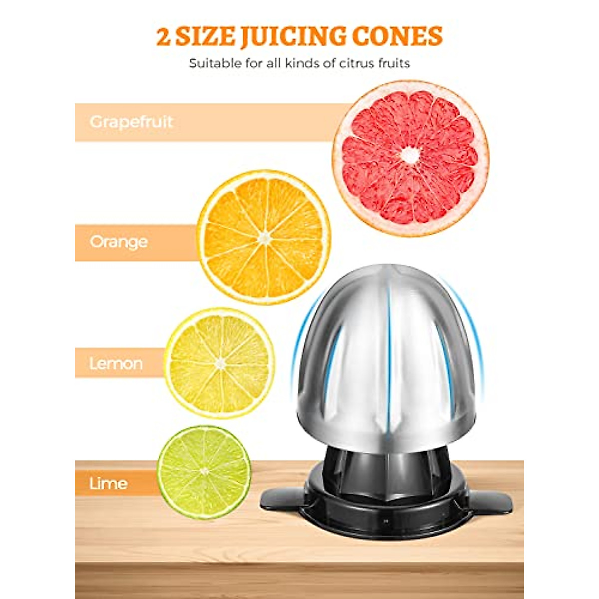 OSTBA Citrus Juicer Electric, Orange Juicer with Two Cones, Lemon Lime Grapefruit Orange Juice Squeezer, Anti-drip Spout, Stainless Steel Handle, Easy to Clean and Use