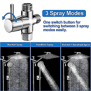 Yododo Modern 5-Setting Shower Head Combo, 10 Inch High Pressure Rain Shower Head with 11 Inch Adjustable Extension Arm, Chrome