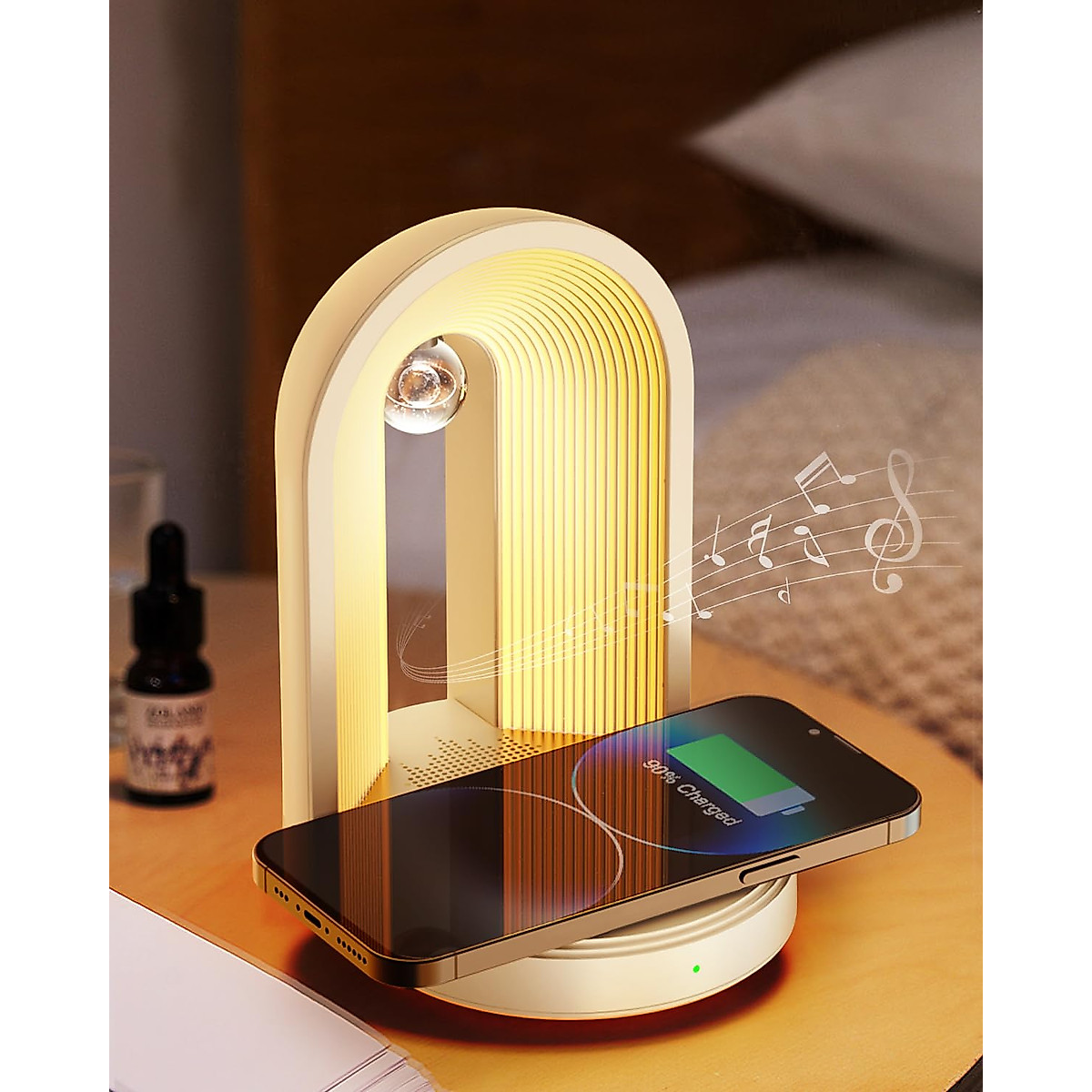 UMUTOO 3 in 1 Charger Station with Wireless Phone Charger, LED Night Light, Bluetooth Speaker,Portable Dimmable Music Speaker Charger Touch Lamp. Birthday Present for Women,Men, Mom, Dad. (White)